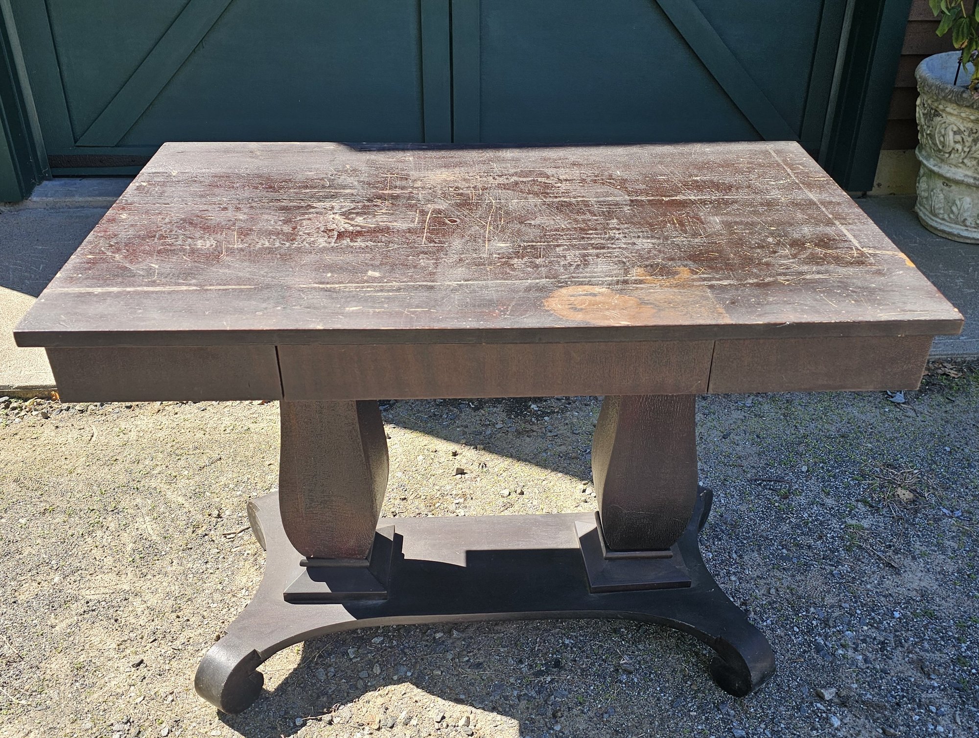 Antique Empire Style Scroll Foot Library Table With Single Drawer ...