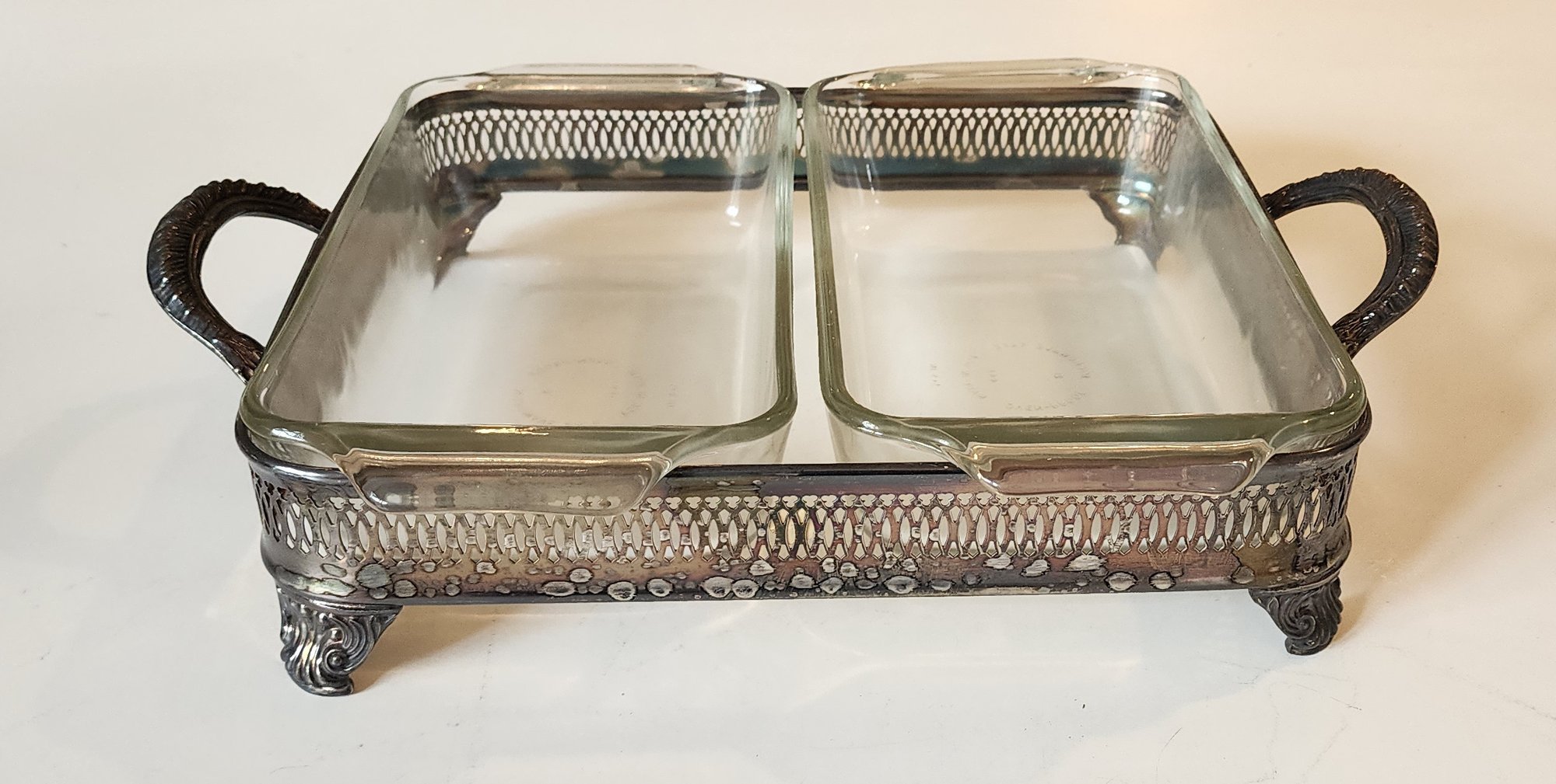 Silver Plate Double Buffet Serving Dish W/ Glass Inserts #1977399 ...