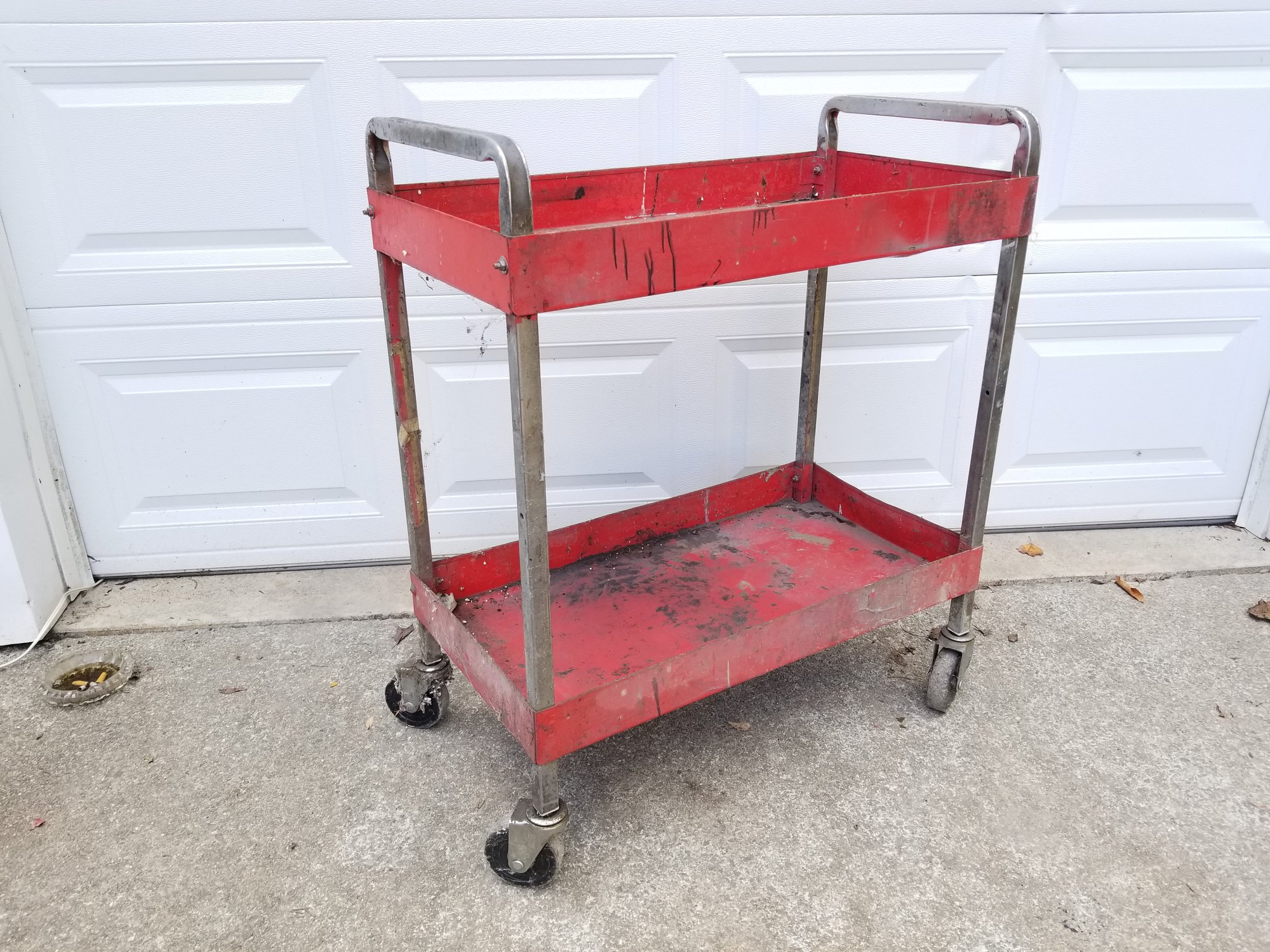 Vintage Shop Garage 16" X 30" Two Shelf Service Wheeled Utility Cart ...