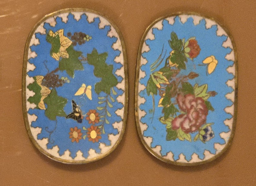 2 BEAUTIFUL Antique Cloisonn Enamel Trivets With Polychrome Floral ...