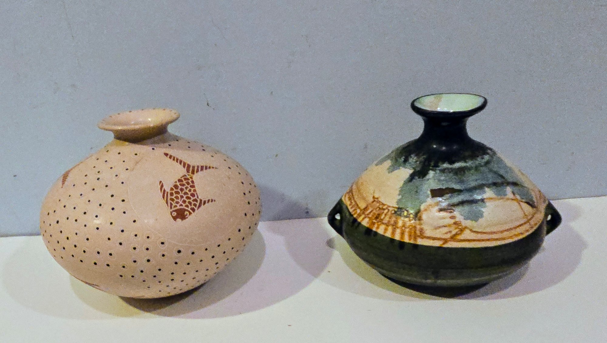 Two Pottery Flower Vases Fish Design By Vidal Corona, The Second One ...