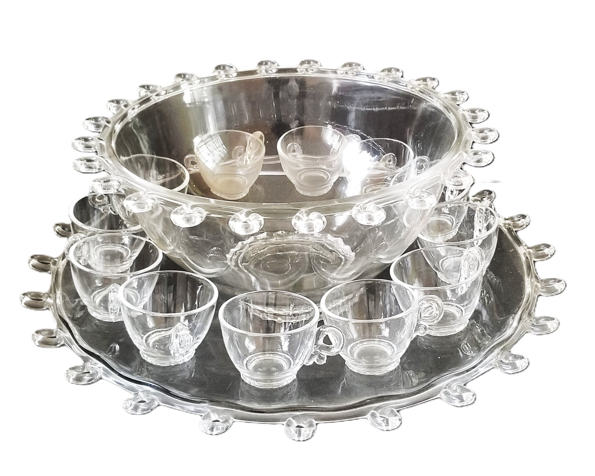 Vintage Large Heisey Lariat Glass Punch Bowl With Under-plate & 21 ...