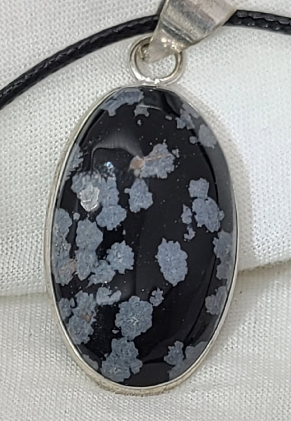 Large Silver Plated Beautiful Snowflake Obsidian Pendant 31 X 19 X 6mm ...