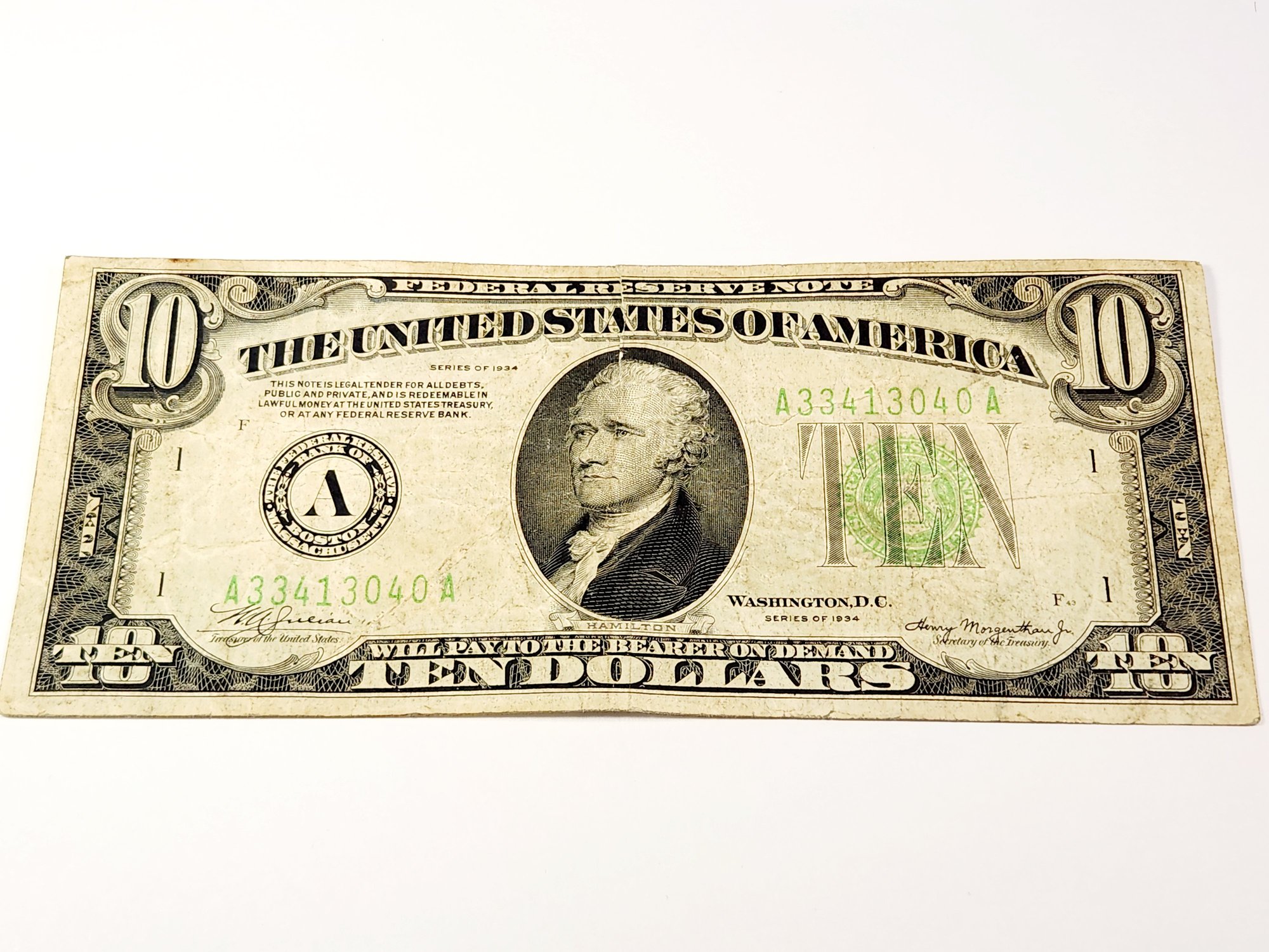 1934 $10 Dollar Bill/ Note ( 91 Years Old) #2055965 | Auctionninja.com
