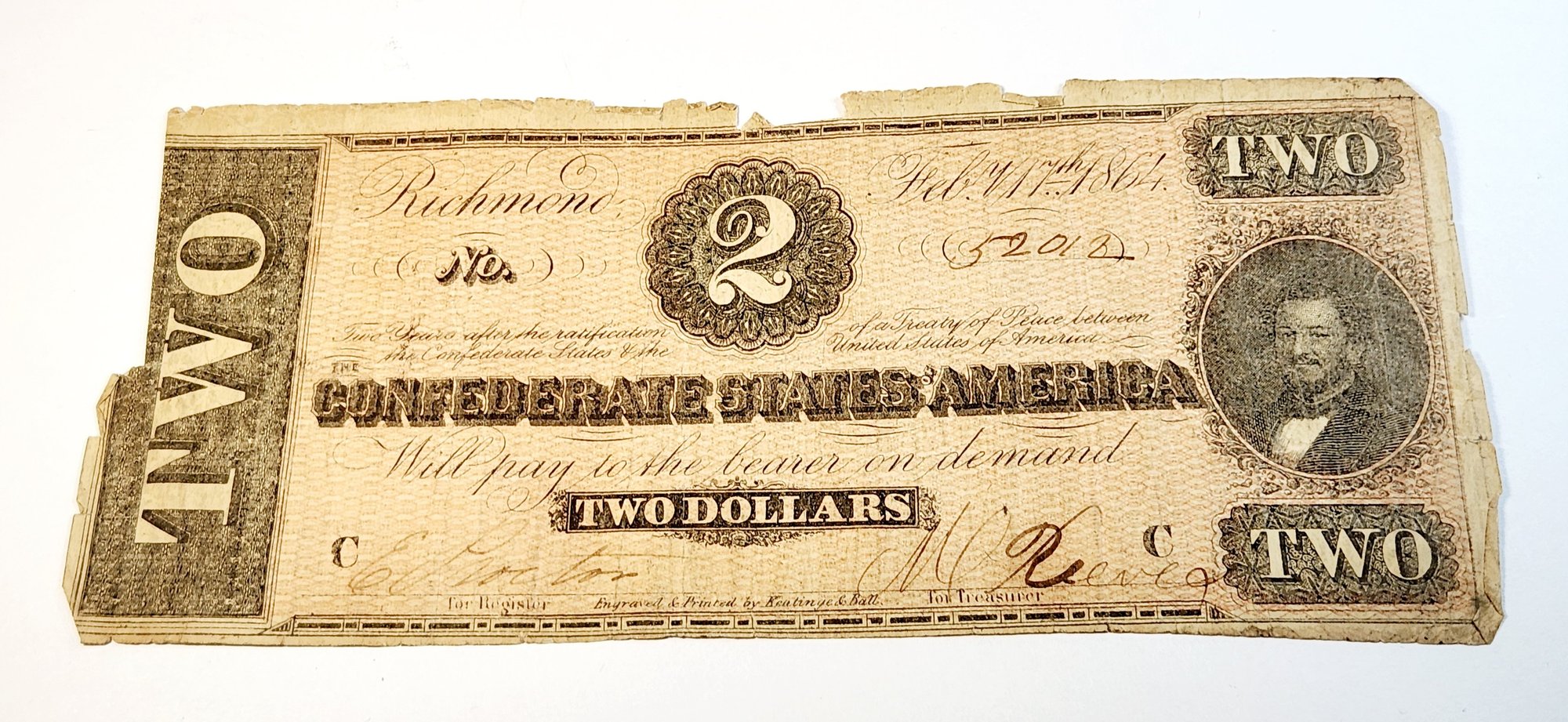 Holely Molely...Confederate $2 Bank Note (went Though The Civil War ...