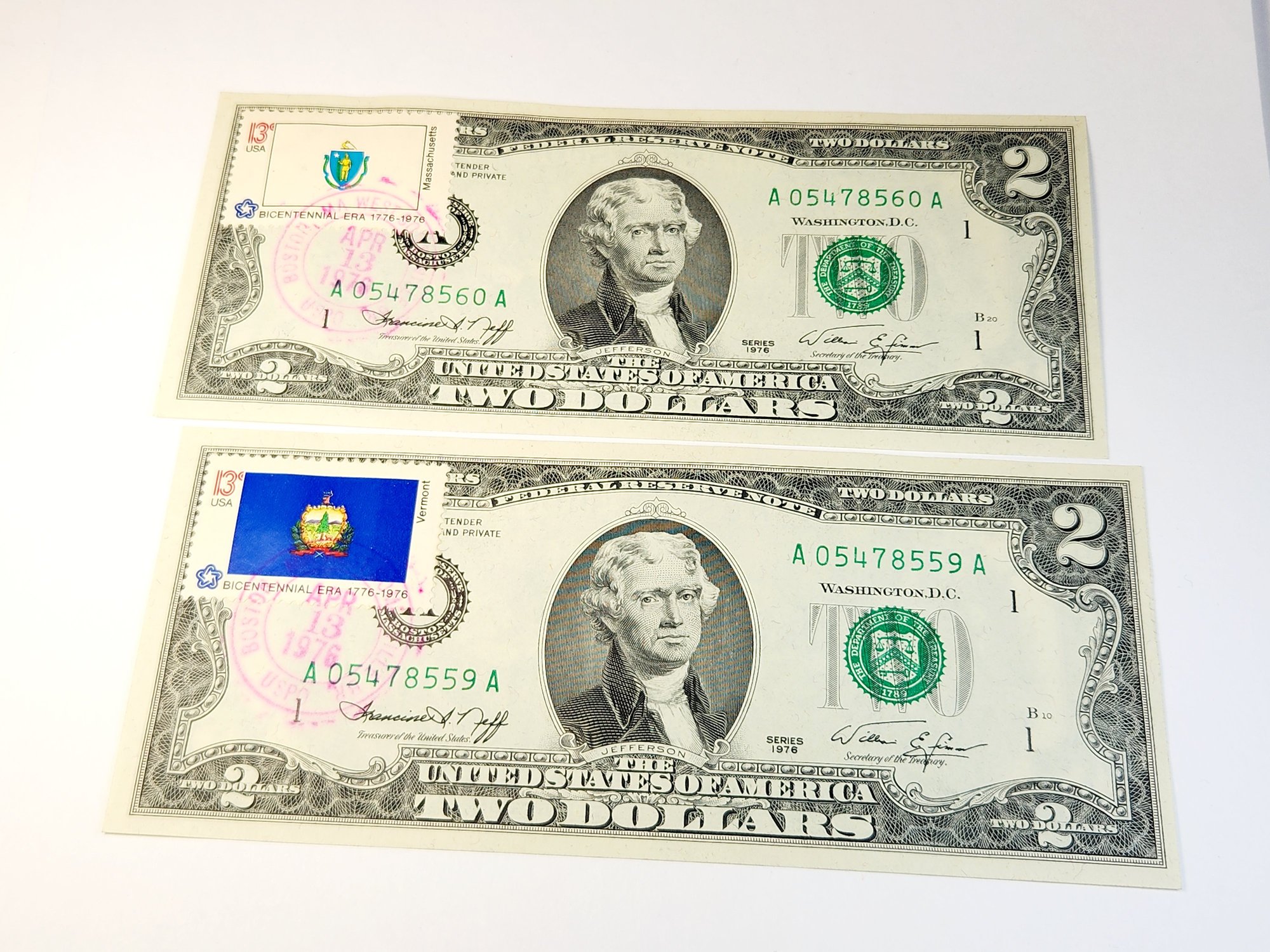 TWO Consecutive # 1976 First Day Of Issue April 13th Stamped ...