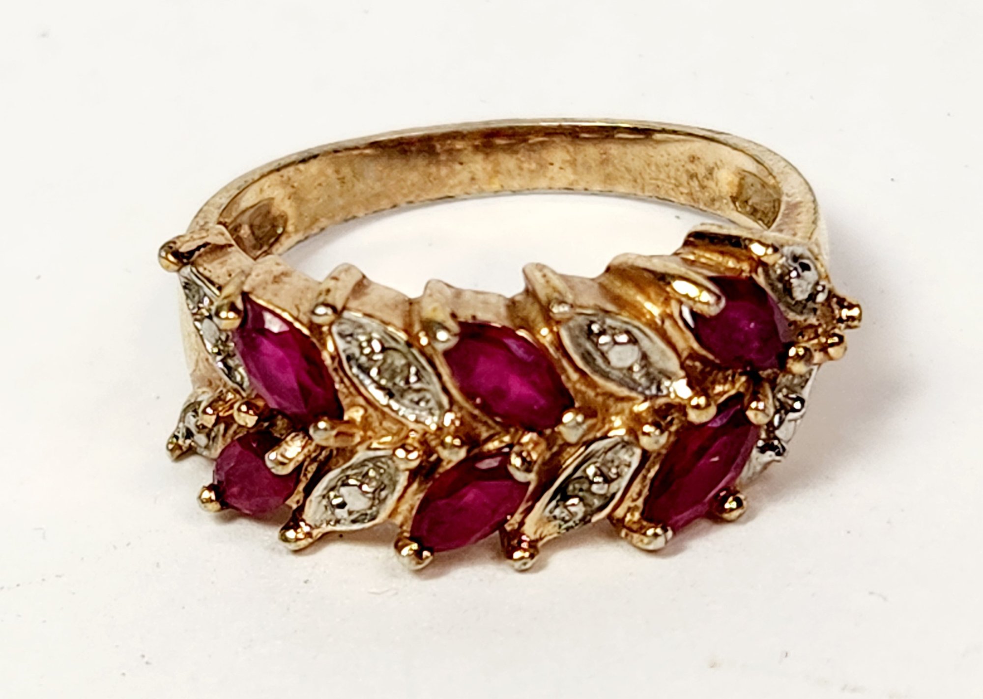 Gold Over Sterling Silver Red / White Stone Floral Design Cocktail Ring ...
