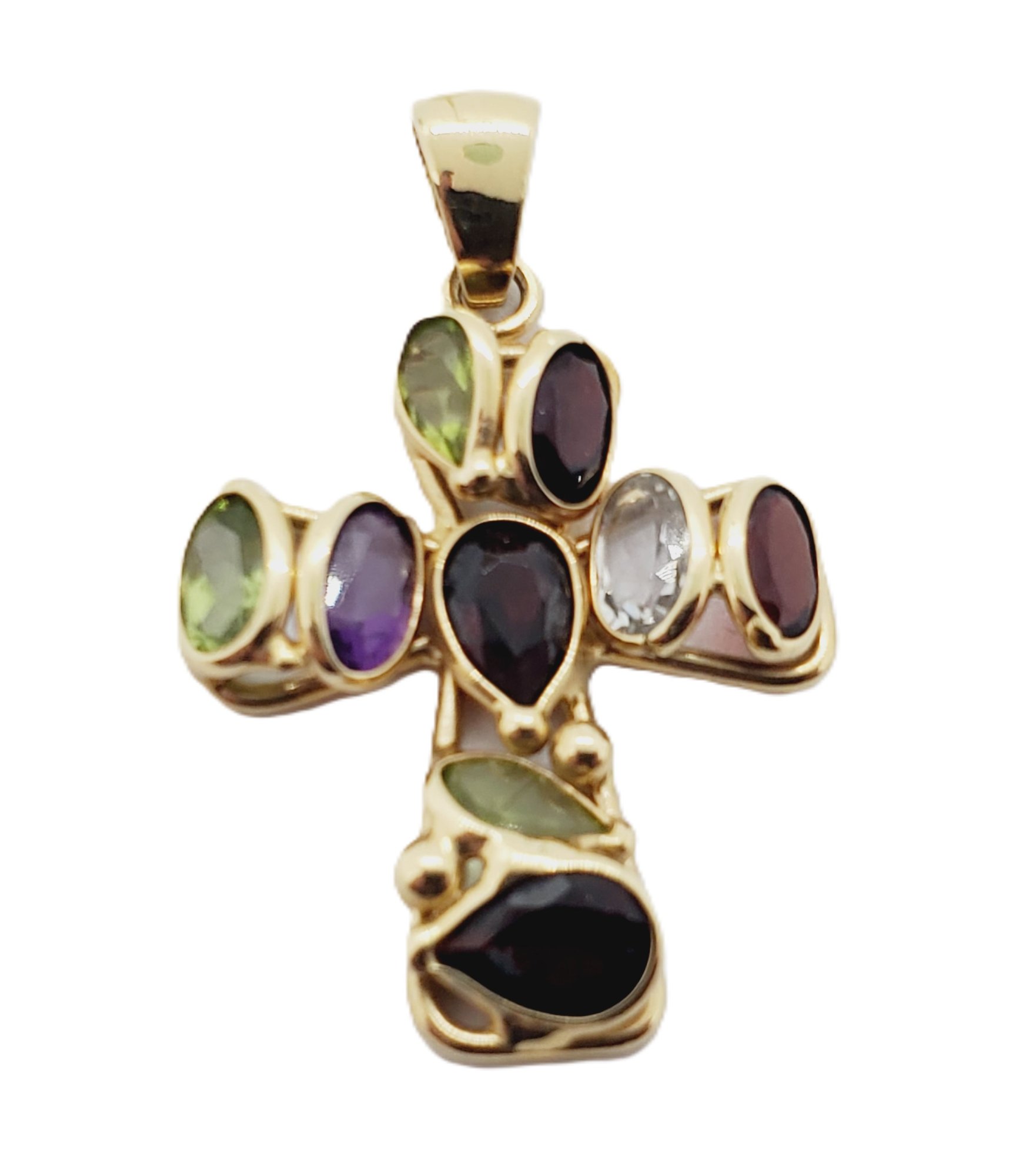 14K Yellow Gold Multi Gem Stone Cluster Cross Pendant #2092672 ...