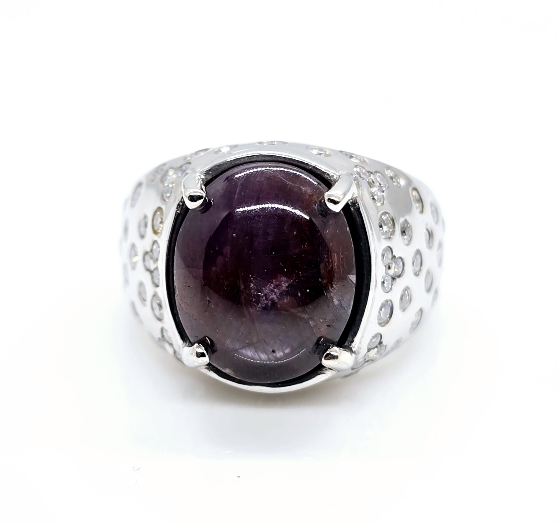 Indian Star Ruby, Moissanite, Starry Night Ring In Rhodium Over ...