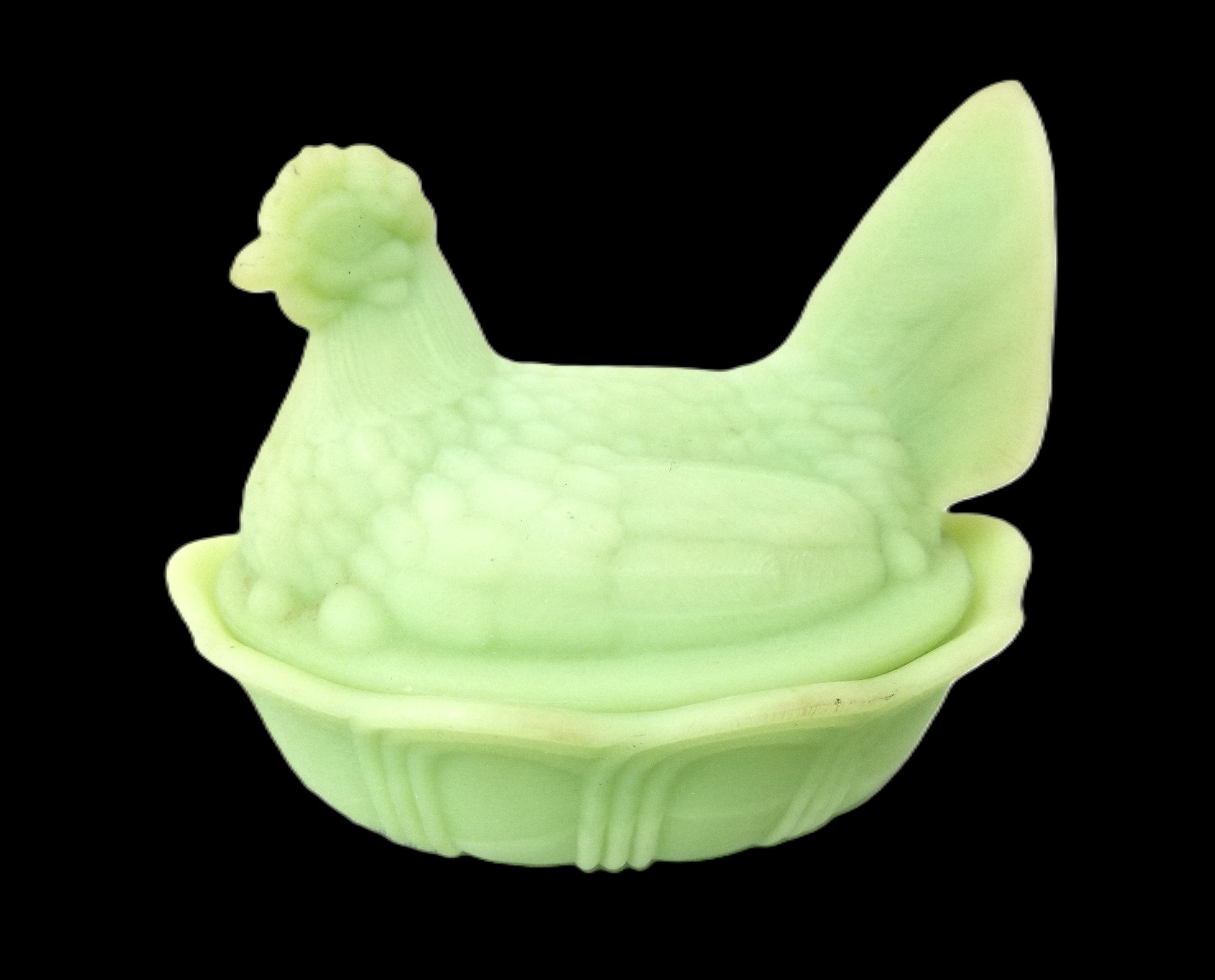 Vintage 1970's Fenton Lime Satin Uranium Art Glass Hen On Nest #5186 ...