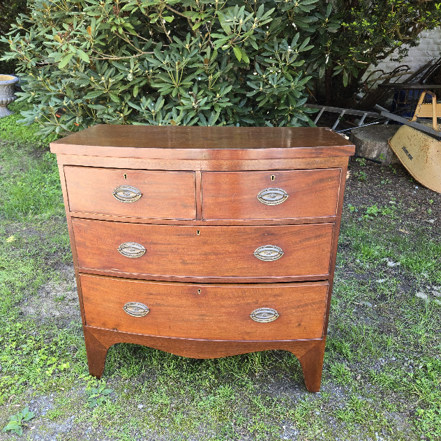 Pretty Antique Bow Front Keyhole Dresser With Brass Drop Ring Plate ...