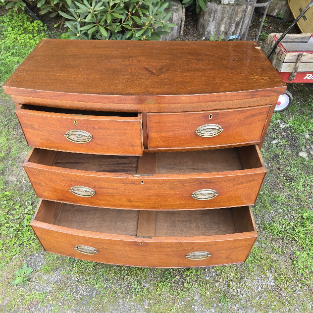 Pretty Antique Bow Front Keyhole Dresser With Brass Drop Ring Plate ...