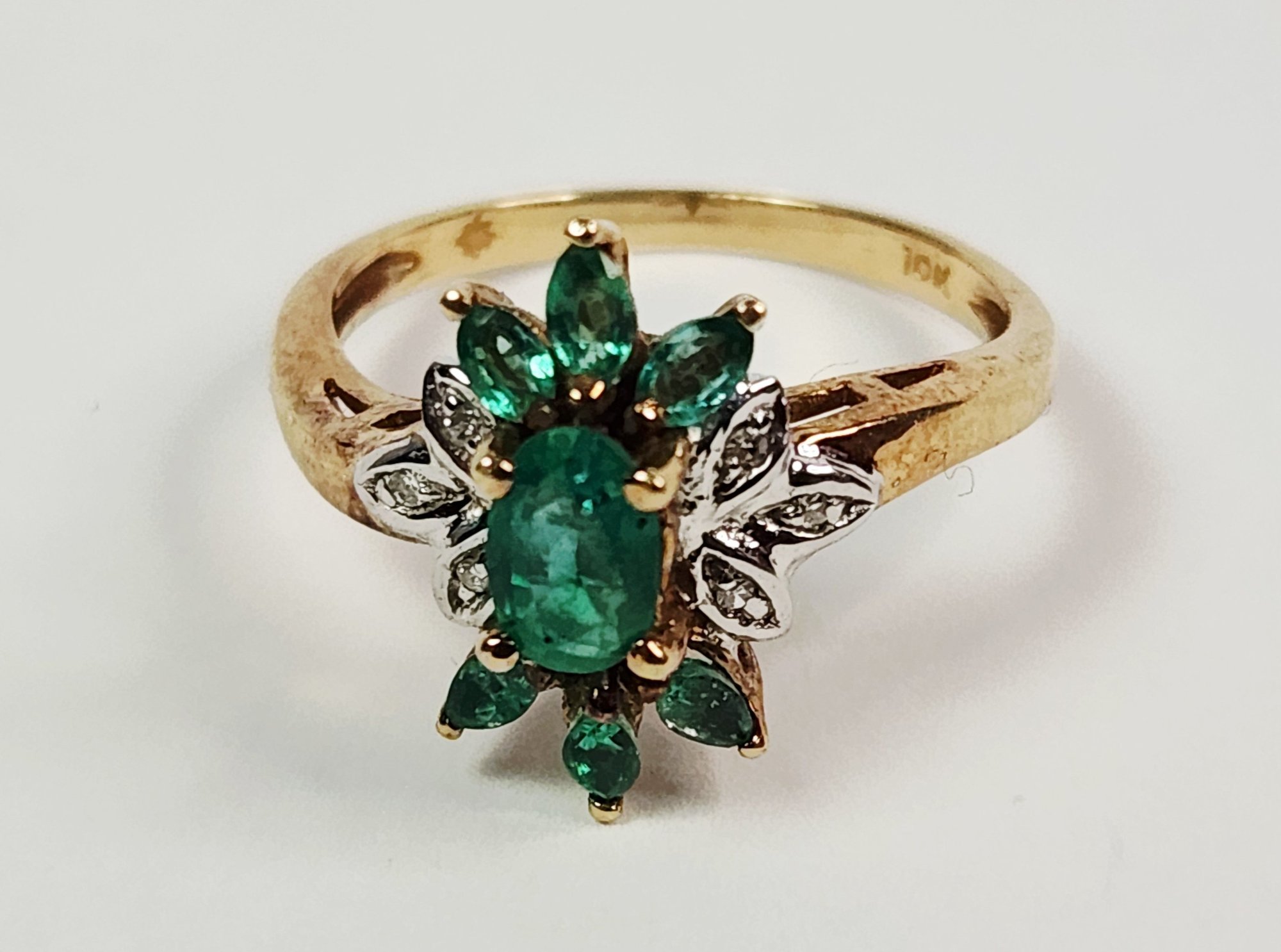 Amazing 10k Yellow Gold Emerald Green Stone And Diamonds Ring #2141565 ...