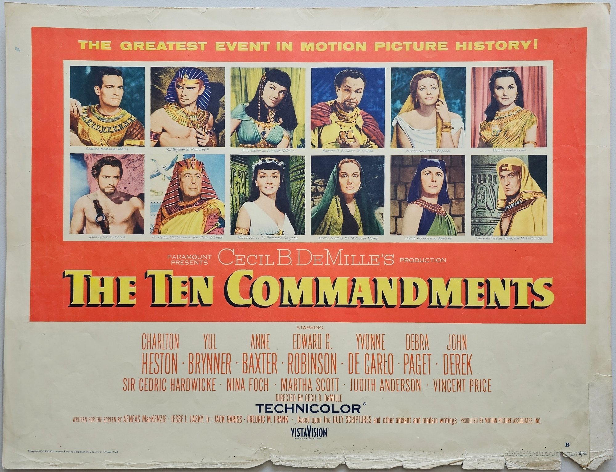 1956 The Ten Commandments 22x28 Vintage Hollywood Movie Poster #2153053 ...