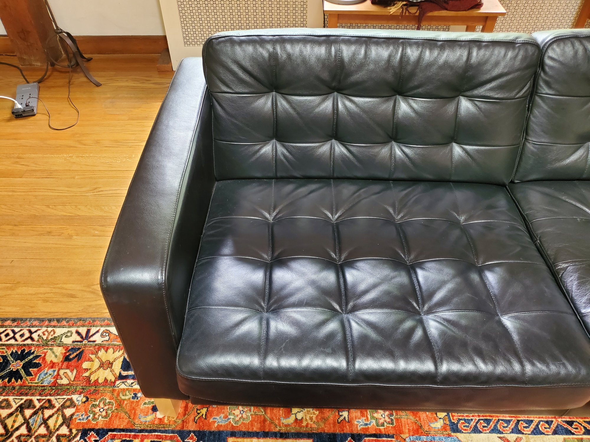 IKEA Black Leather Morabo Sofa With Wood Legs #2151300 | Auctionninja.com