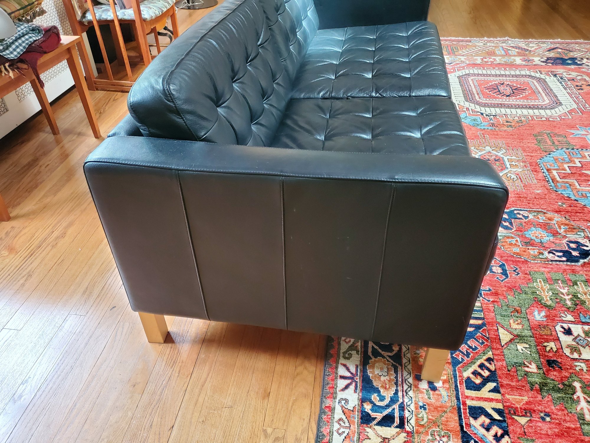 IKEA Black Leather Morabo Sofa With Wood Legs #2151300 | Auctionninja.com