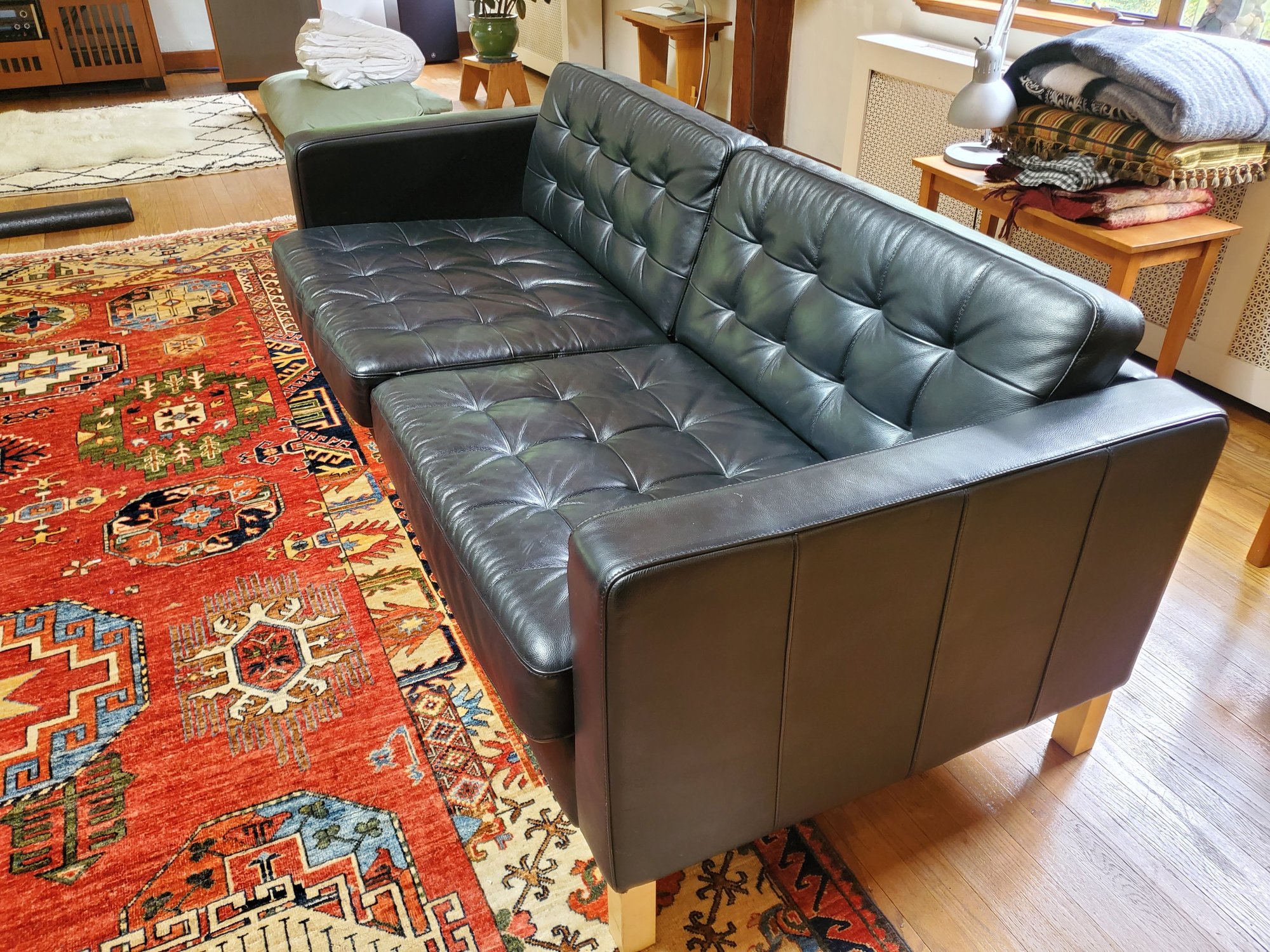 IKEA Black Leather Morabo Sofa With Wood Legs #2151300 | Auctionninja.com