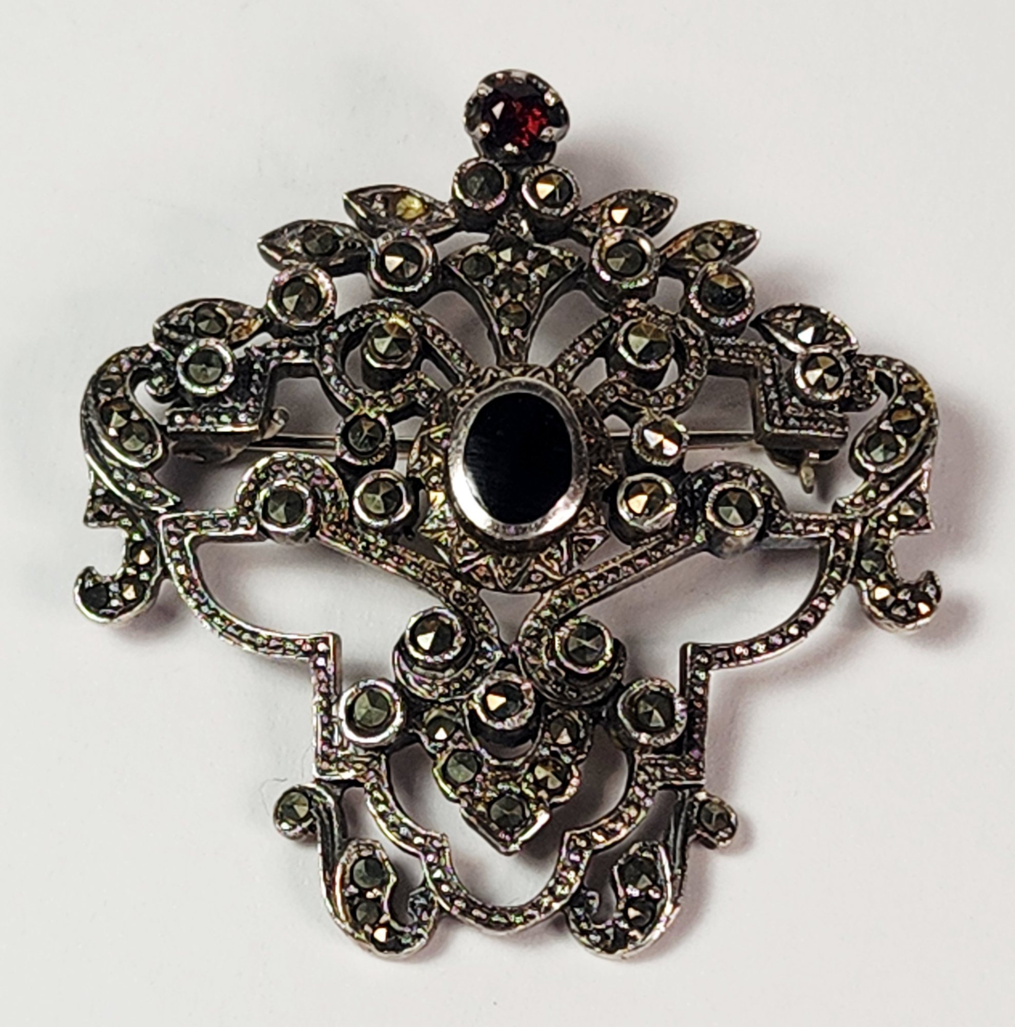 *Beautiful Ornate Sterling Silver Marcasite And Stones Studded Filigree ...