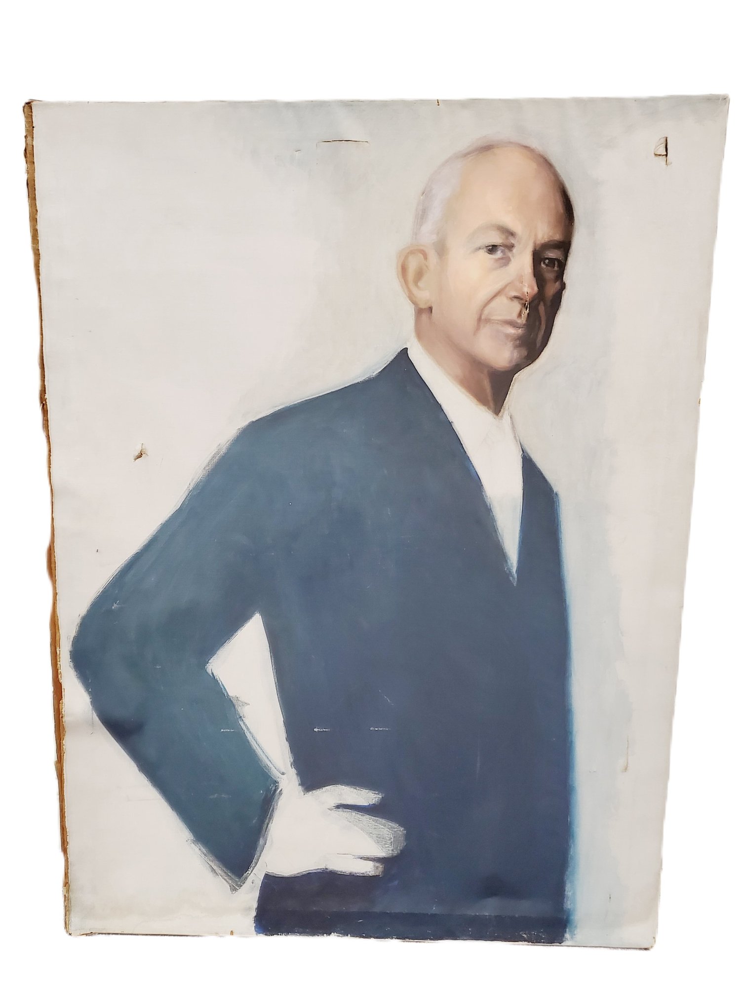 Large Antique Unframed Oil On Canvas Painting Portrait Of A Man In A ...