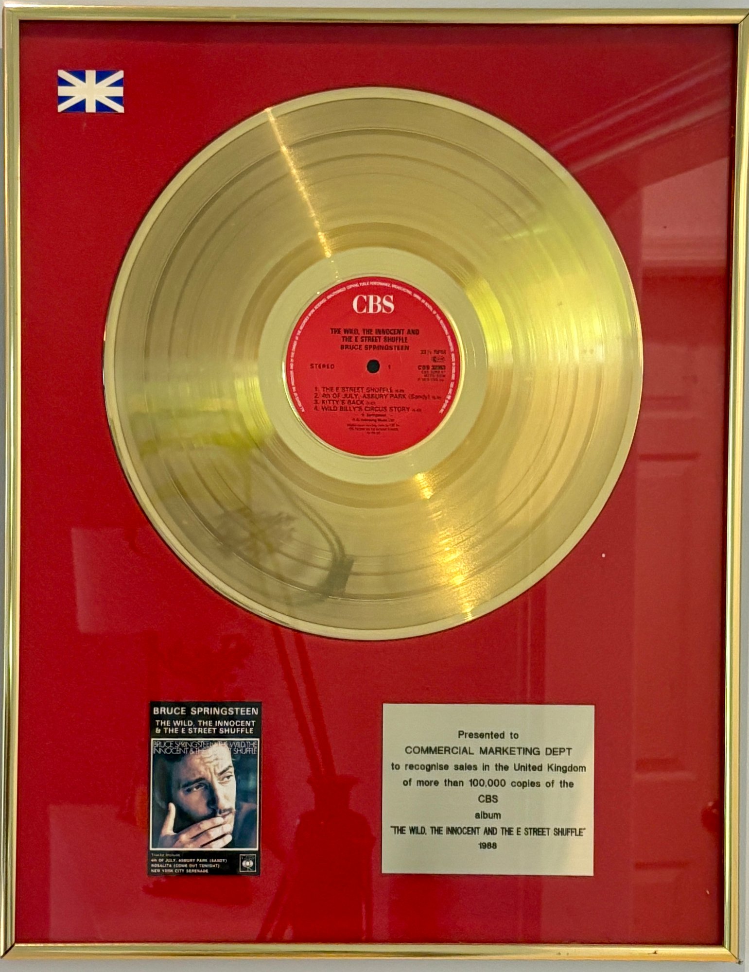 Officially Certified Bruce Springsteen UK Gold Record Plaque For The ...
