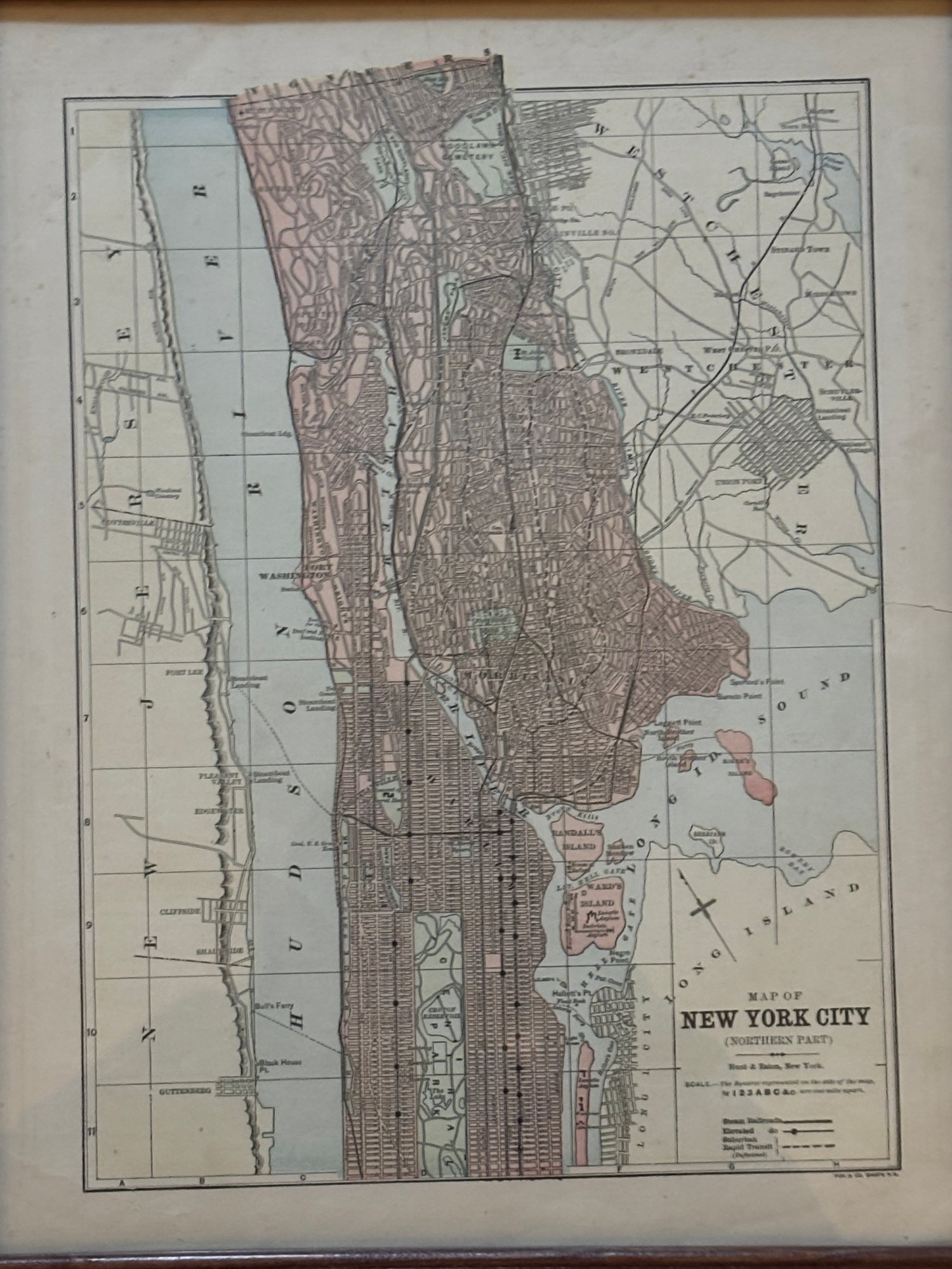 Authentic 1890 Map Of New York City (Northern Part) Original Hunt ...