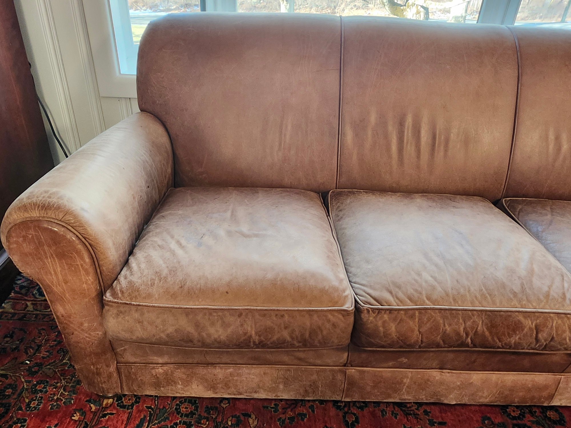 Comfortable Mitchell Gold Leather Sofa #40874956 | Auctionninja.com