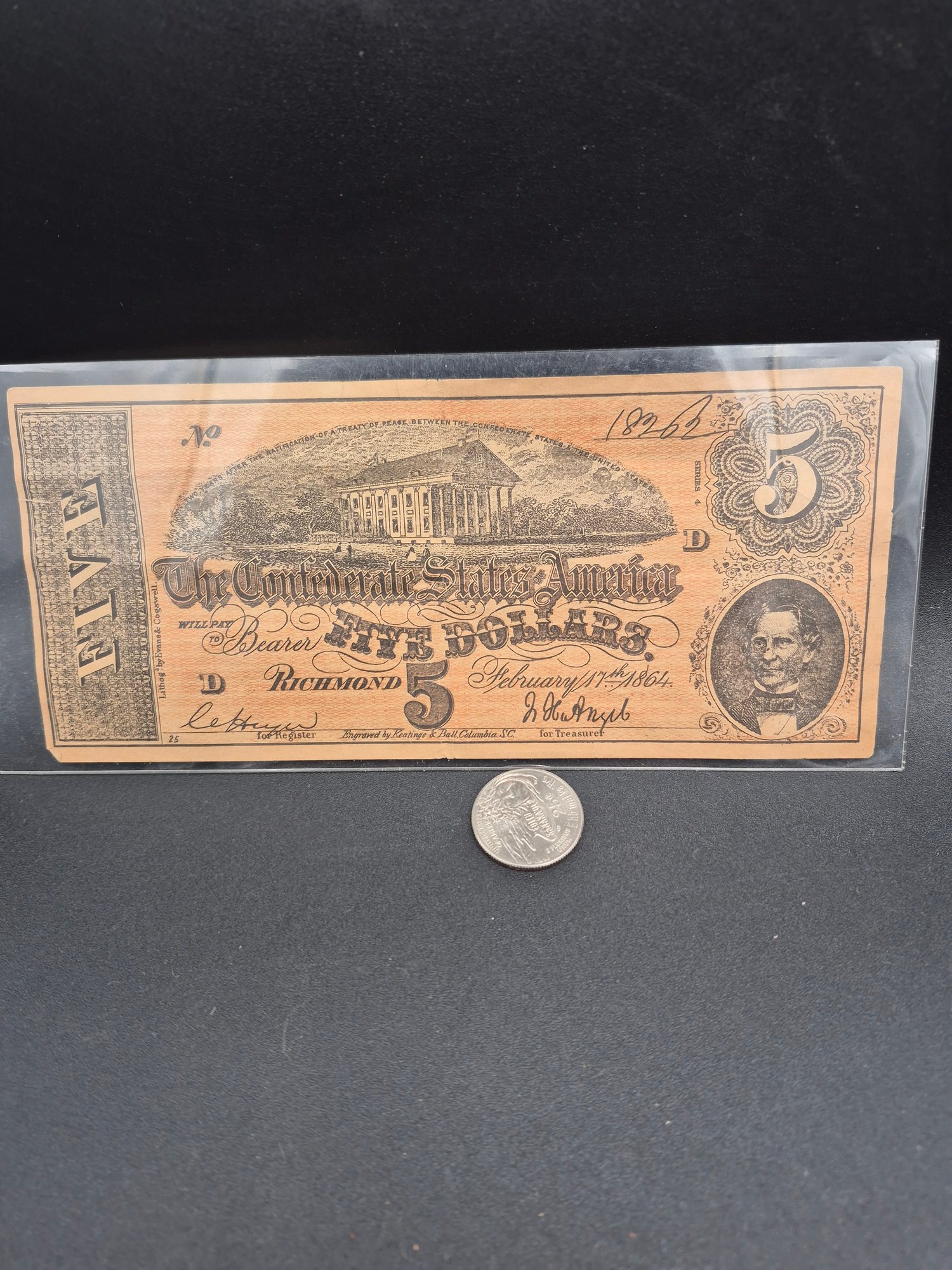 Original 1863 5 Dollar Note- Confederate States #2261006 | Auctionninja.com