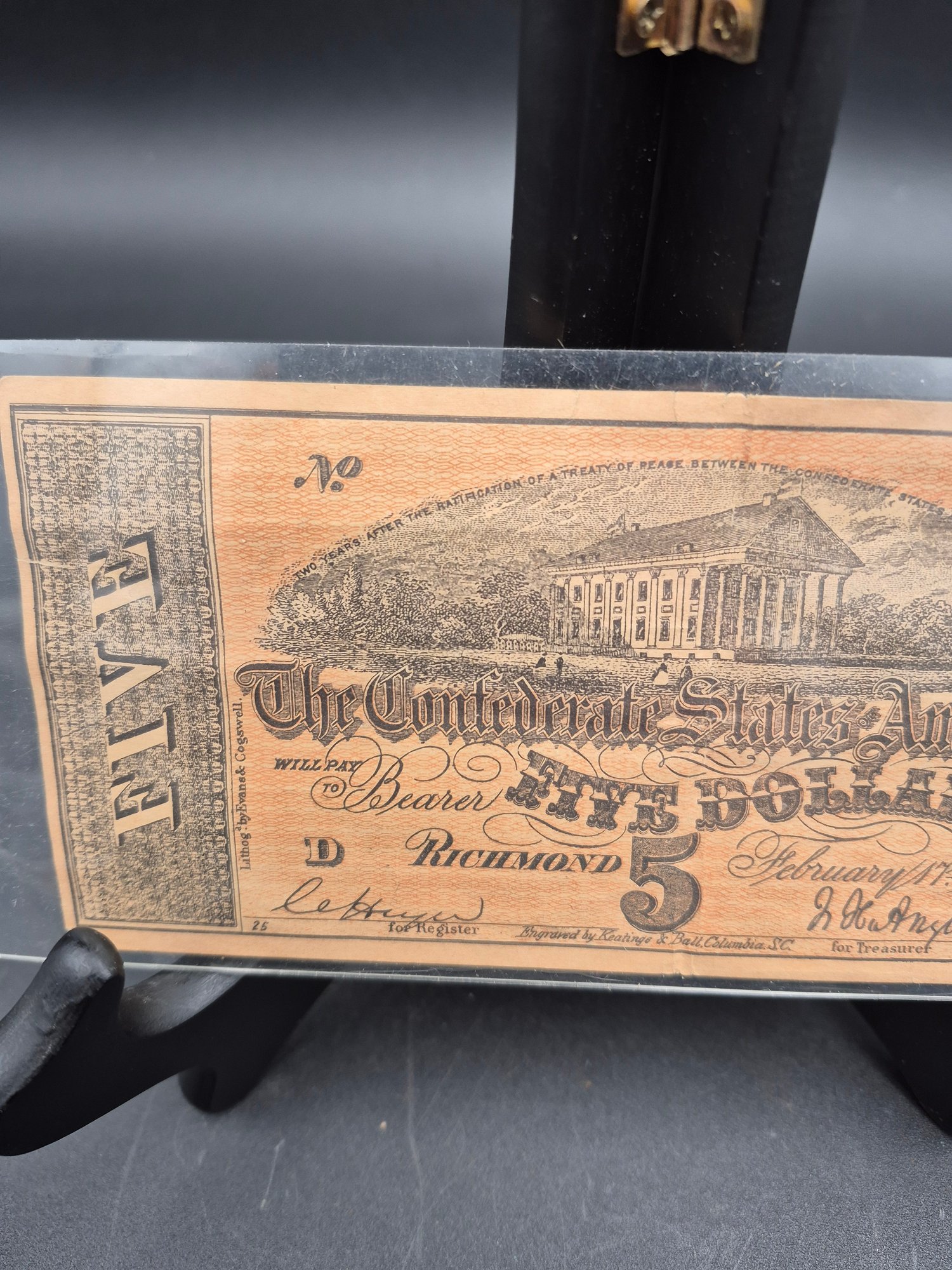 Original 1863 5 Dollar Note- Confederate States #2261006 | Auctionninja.com