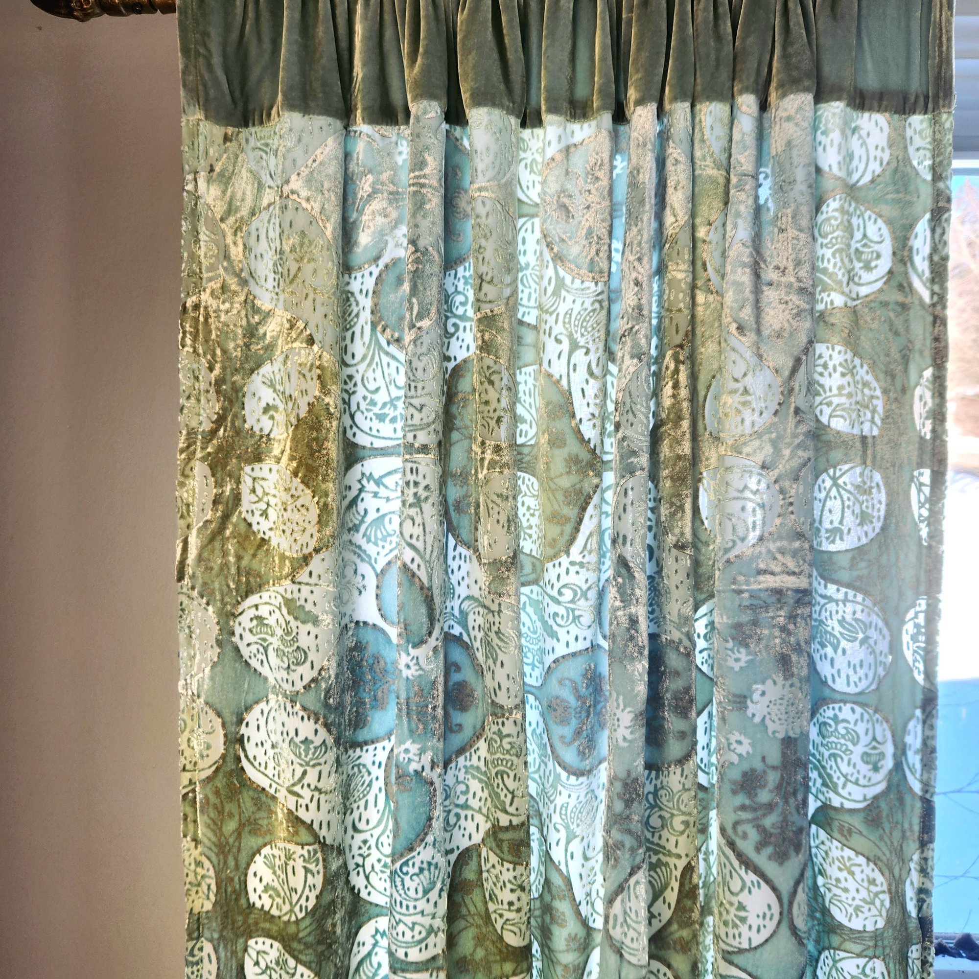 Kevin O'Brien Studio Green & Teal Silk Velvet Devore Drapery Panels (4 ...