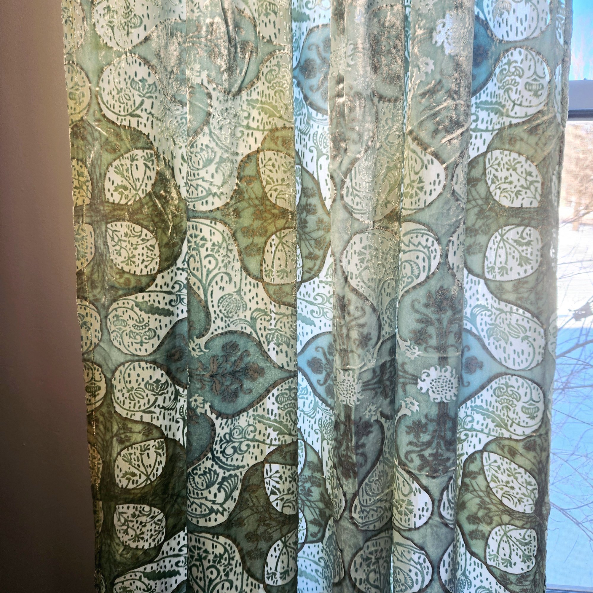 Kevin O'Brien Studio Green & Teal Silk Velvet Devore Drapery Panels (4 ...