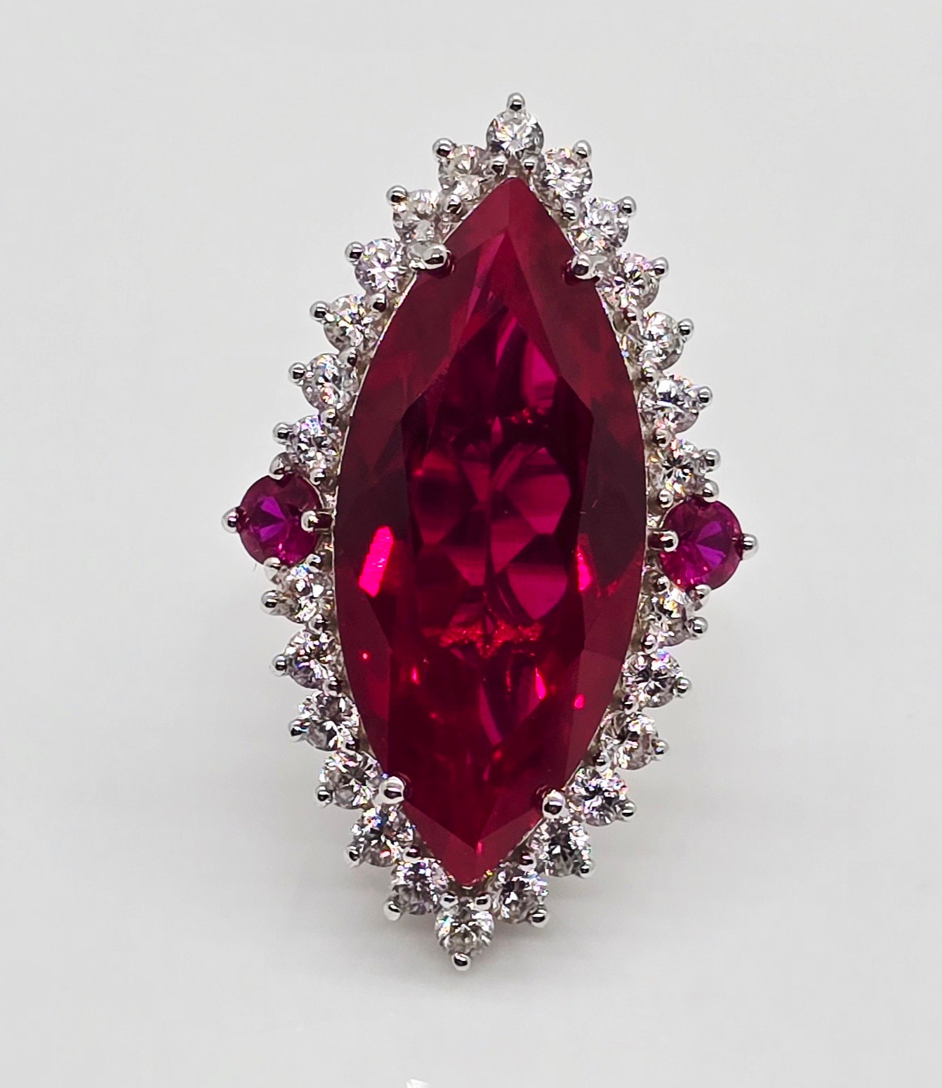 Red Ruby, White Zircon, Rhodium Over Sterling Ring #2267053 ...