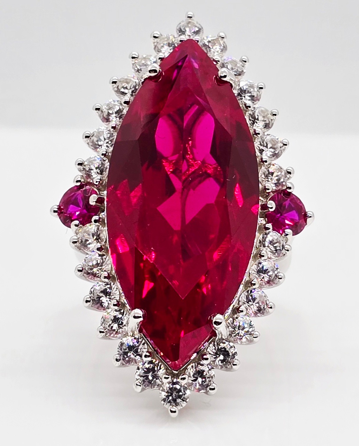 Red Ruby, White Zircon, Rhodium Over Sterling Ring #2267053 ...