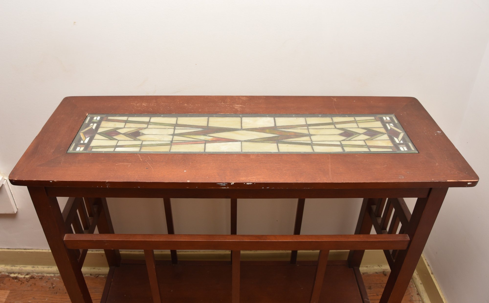 Vintage Mission Style Entryway Table With Stained Glass Top #2035520 ...