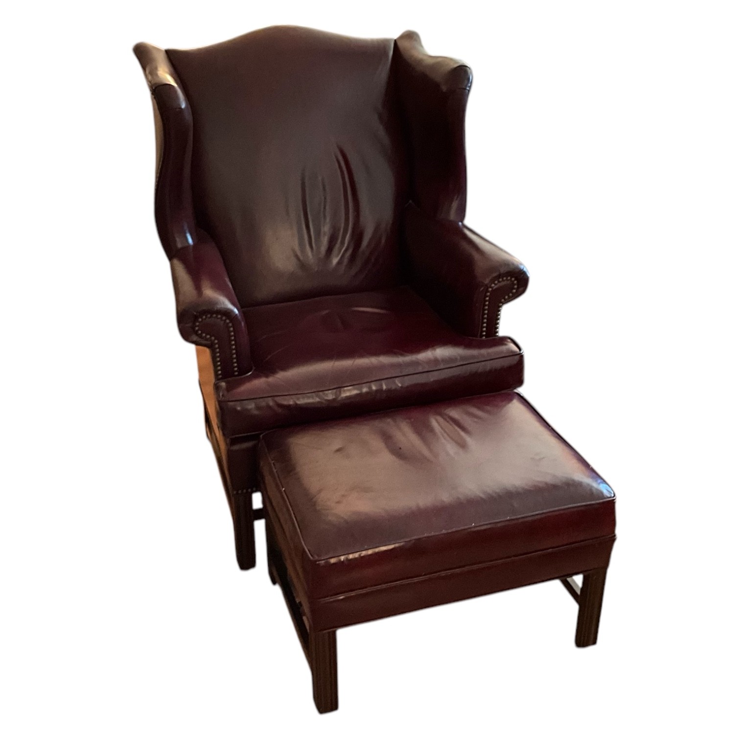 Vintage Ethan Allen Georgian Burgundy Red Leather Wingback Chair With ...