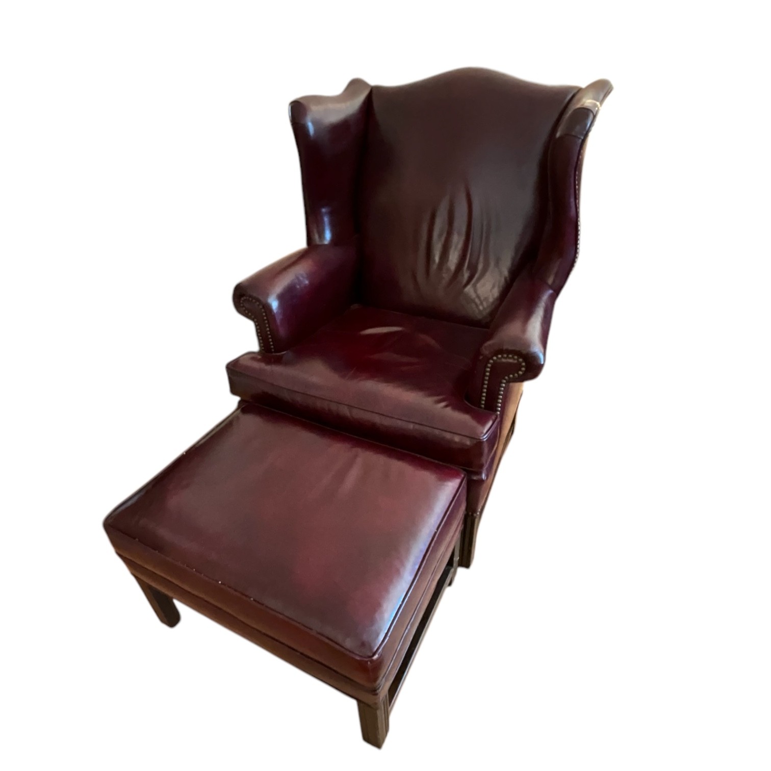 Vintage Ethan Allen Georgian Burgundy Red Leather Wingback Chair With ...