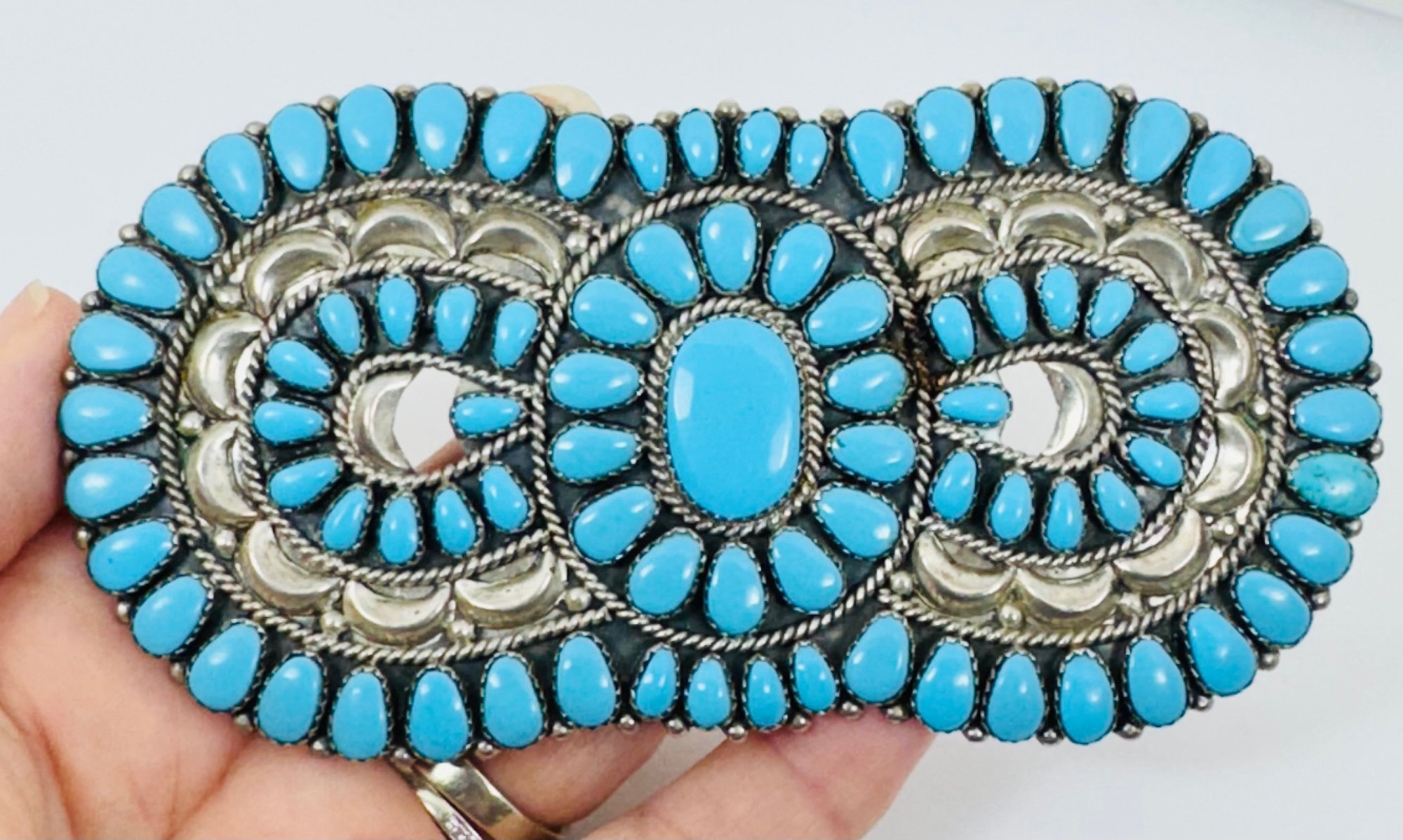 LARGE DANNY L WAUNEKA (DLW) NAVAJO NATIVE AMERICAN STERLING SILVER TURQUOISE BROOCH OR PENDANT ...
