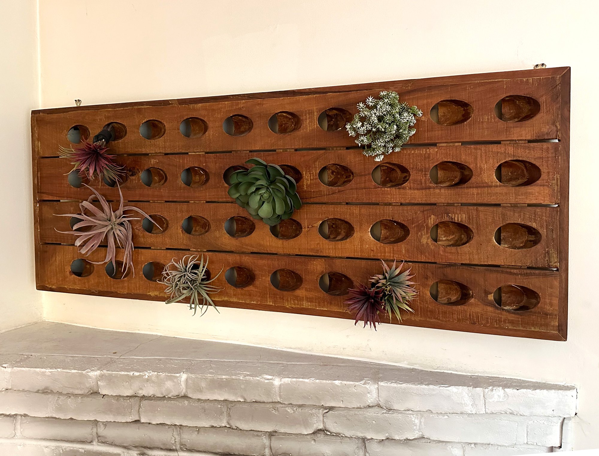 Vintage Wood Riddling Rack With Faux Succulents Plants, Great For Wine ...