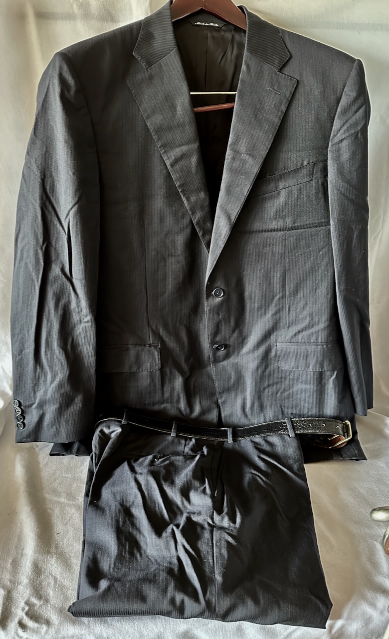 Men's Canali, Made In Italy, Pure Wool Black Suit And Leather Belt ...