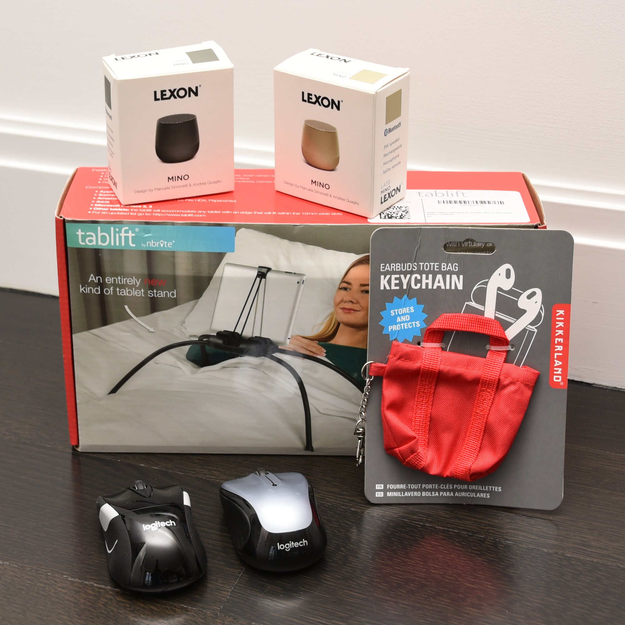 (2) Lexon Mino (3) Way Speakers With Tablift Tablet Stand, And Earbuds ...