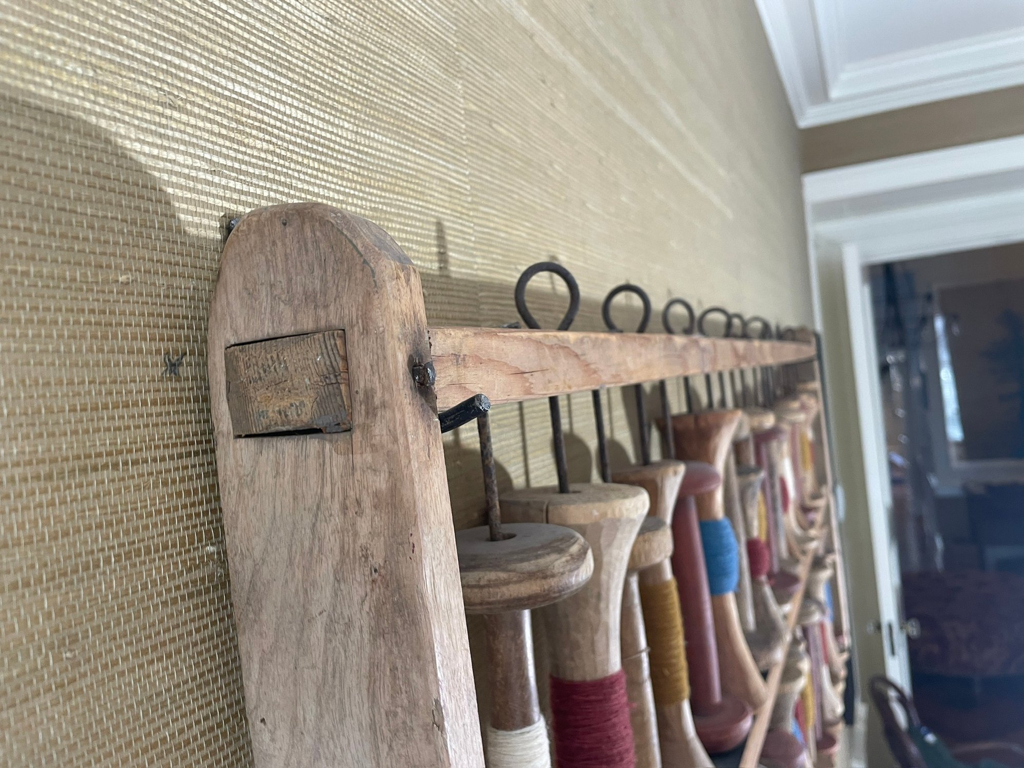 19c Textile Mill Artifact Wood Creel With 38 Giant Bobbins, With ...