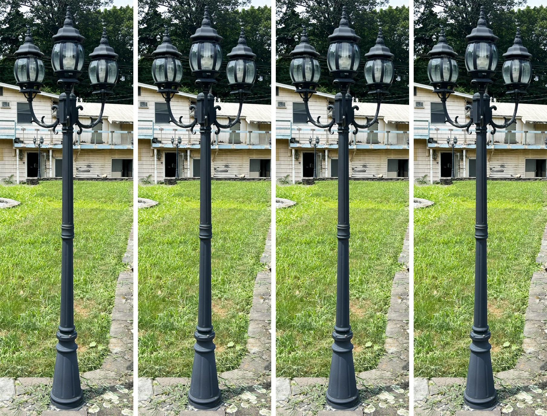 A Set Of 4 Of Retro Black Quad-Head Cast Aluminum Lamp Posts (2 Of 2 ...