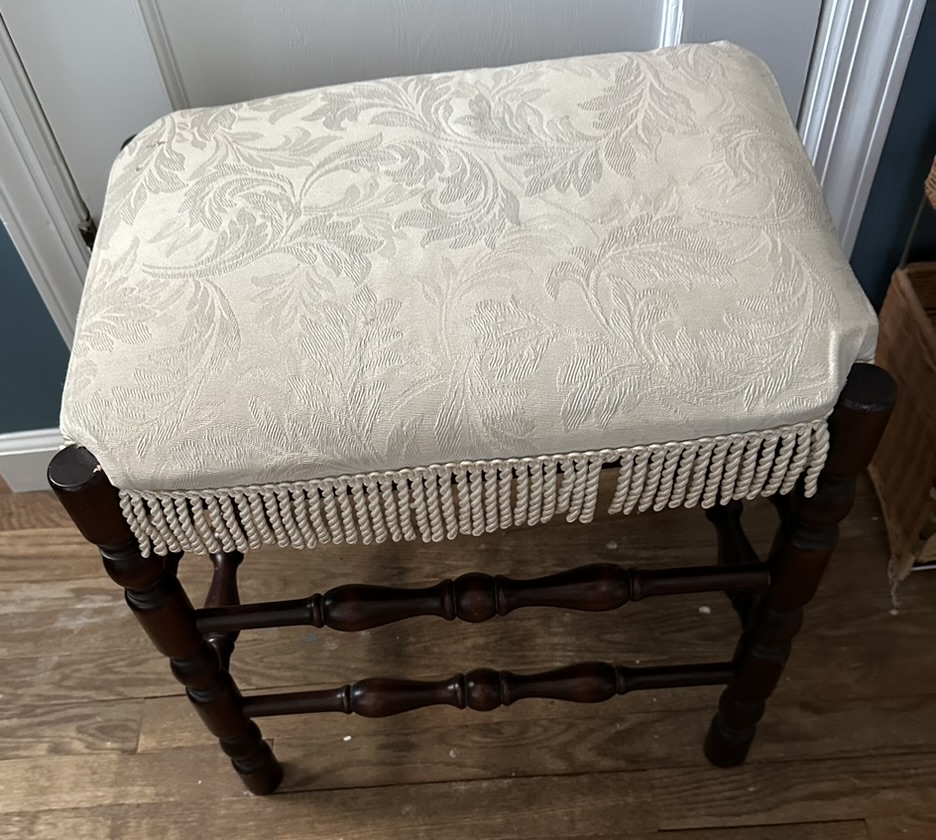 Vanity Stool With Carved Mahagony Wood Frame With Cream Color ...