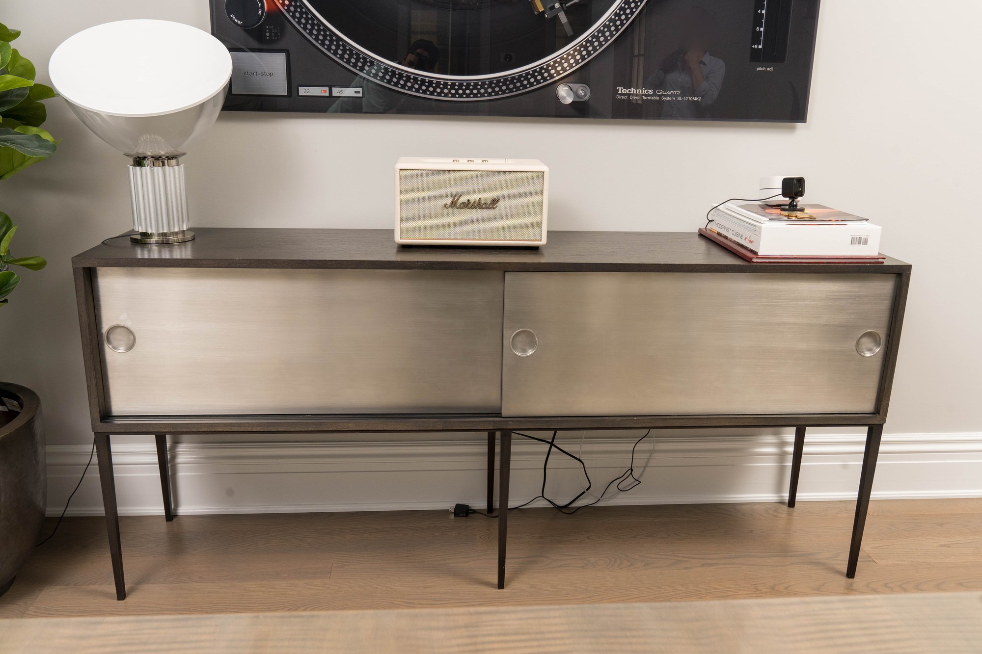 Console With Brushed Metal Sliding Doors And Iron Base (WESTPORT, CT ...