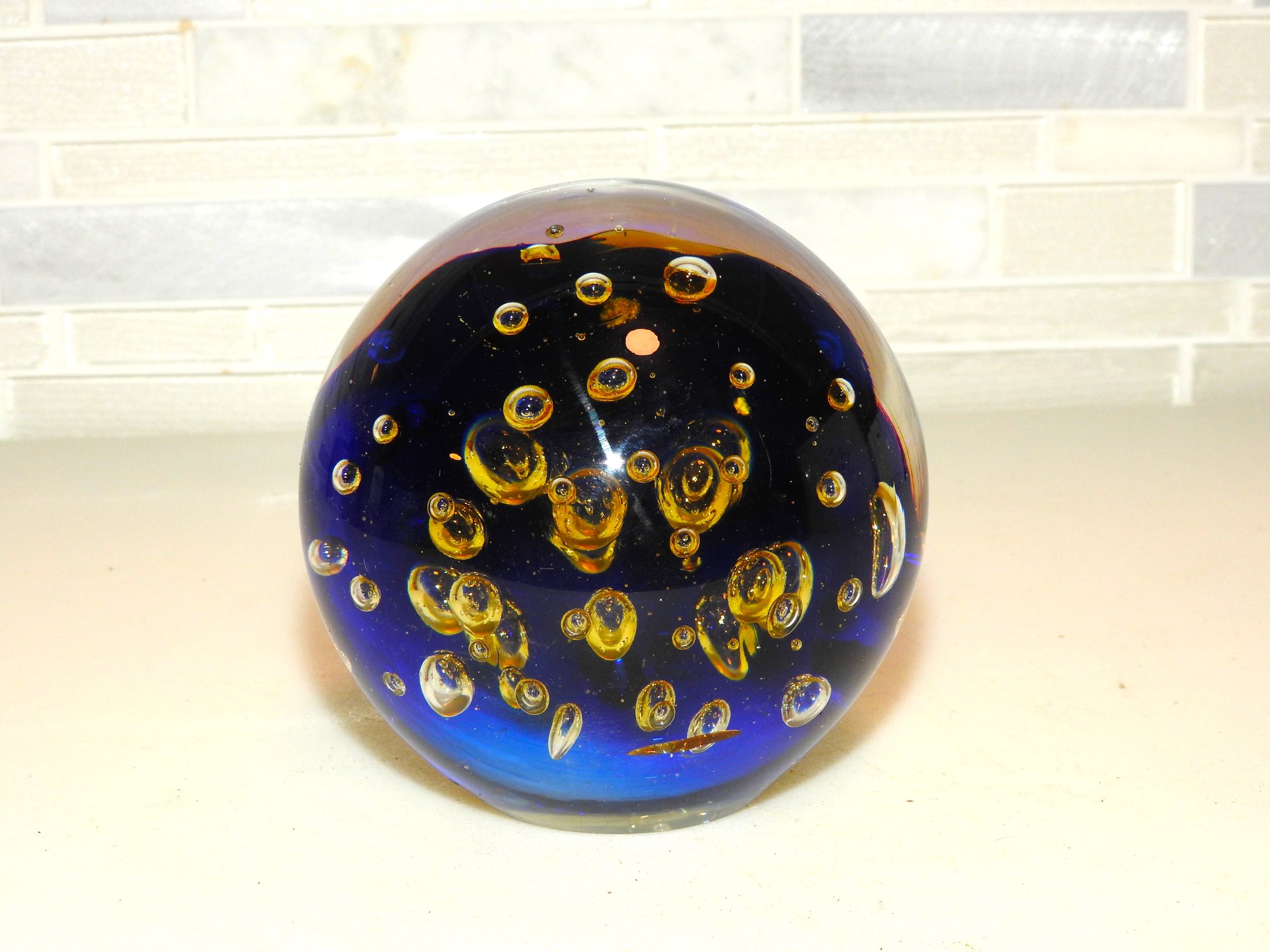 Large Vintage Cobalt Blue Solid Glass Paperweight #40790034 ...