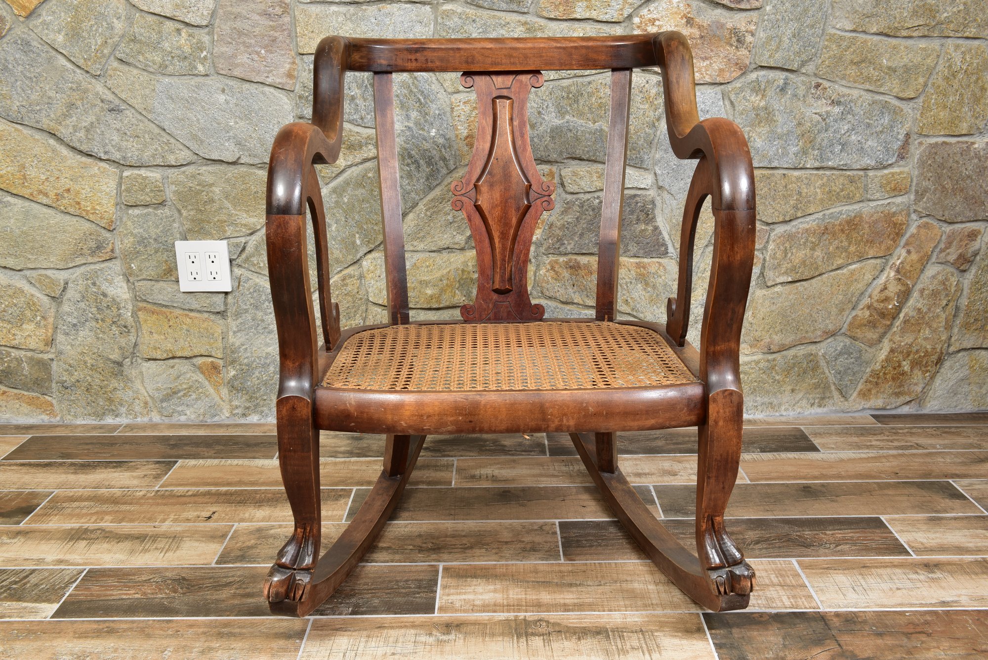 Antique Empire Claw Foot Wooden Rocker With Cane Seat #40808819 ...