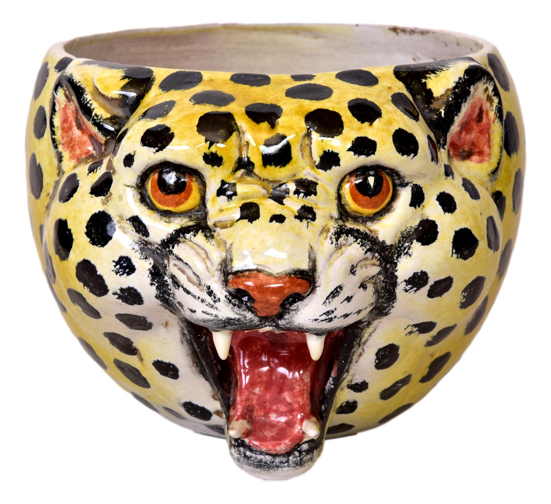 1960s Italian Glazed Ceramic Leopard Head Planter #40750742 ...