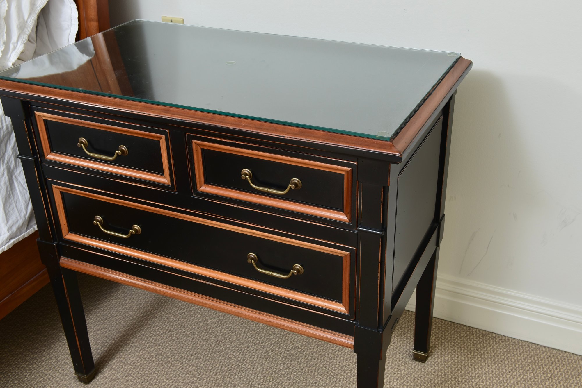 Three Drawer Side Table With Glass Top #40838478 | Auctionninja.com