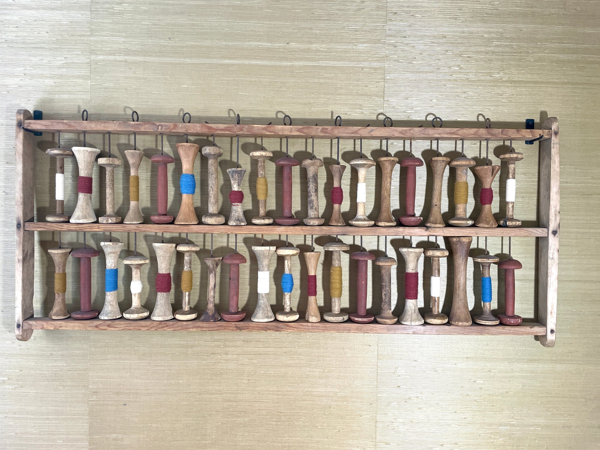 19c Textile Mill Artifact Wood Creel With 38 Giant Bobbins, With ...