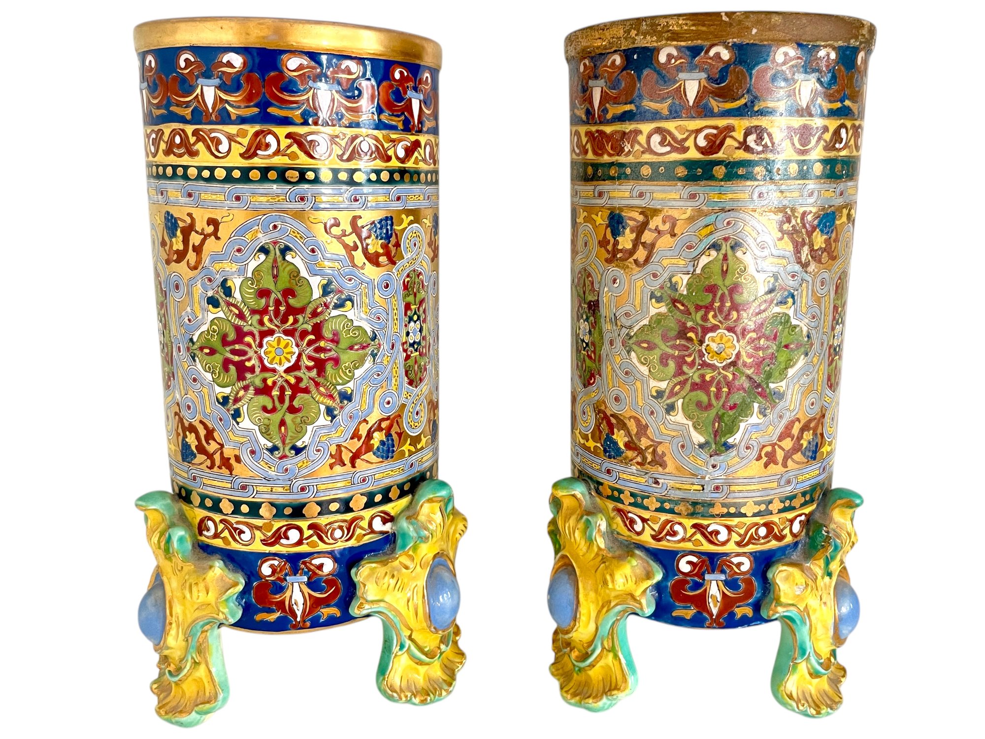 Pair Of Antique Emil Fischer-budapest Pottery Footed Vases. 10" Tall ...