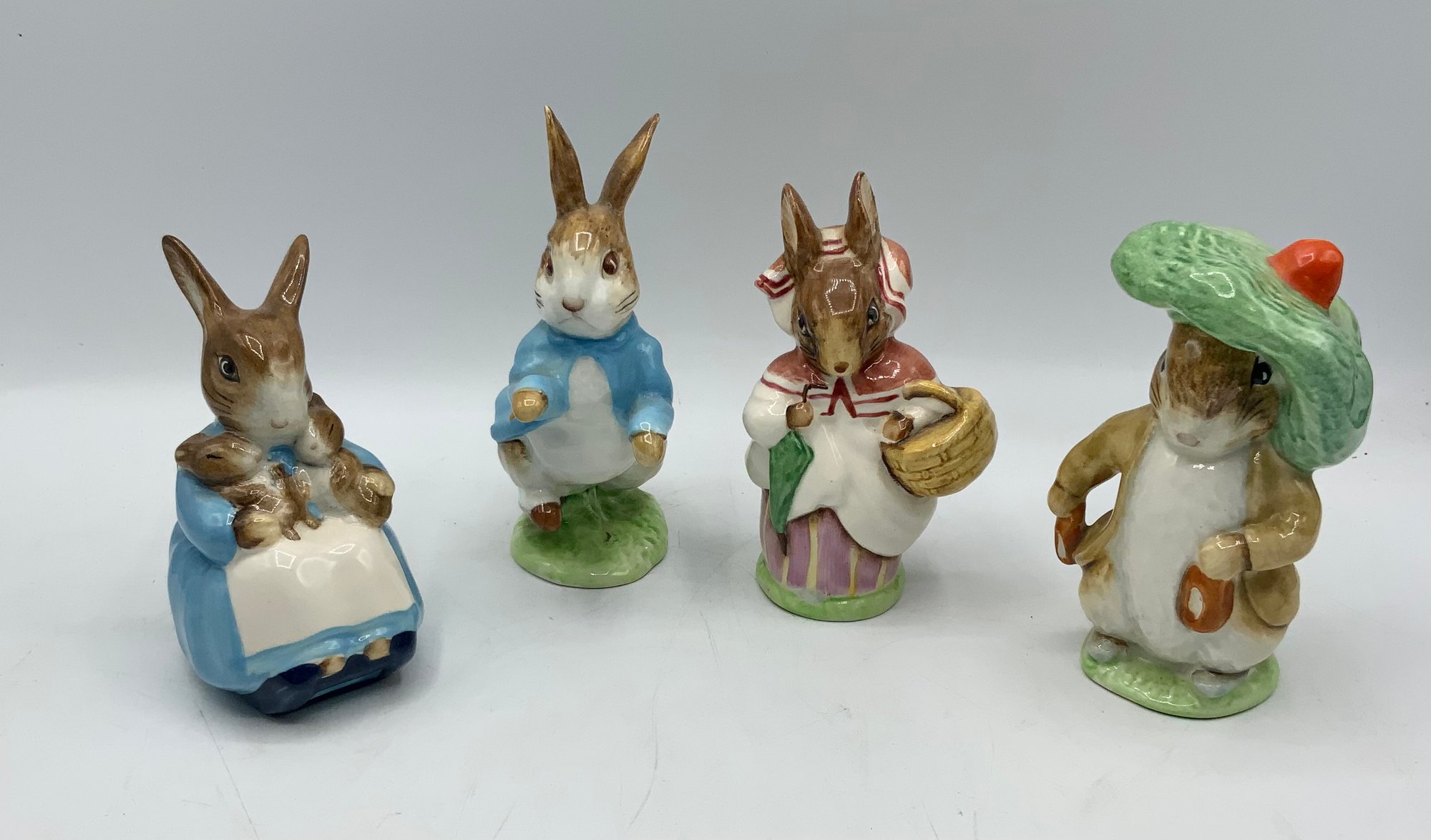 4 Vintage Beswick Figurines ~ Peter Rabbit, Benjamin Bunny, Mrs Rabbit ...